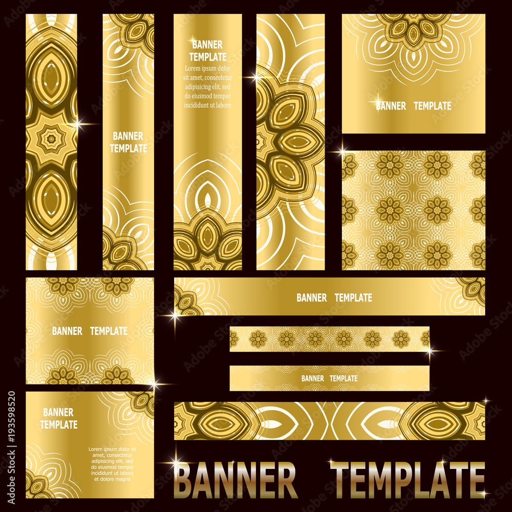 Set of 12 golden templates for web banners. Vector Abstract Backgrounds ...