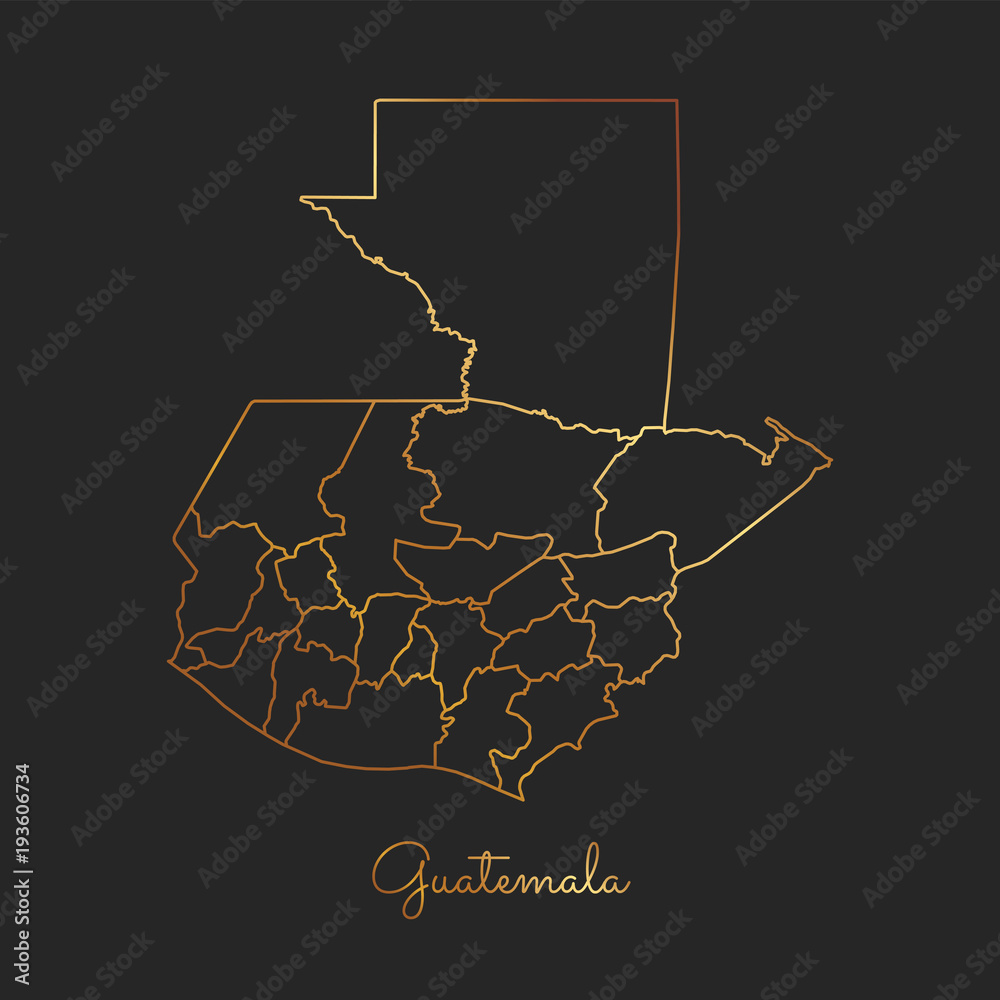 Guatemala region map: golden gradient outline on dark background ...