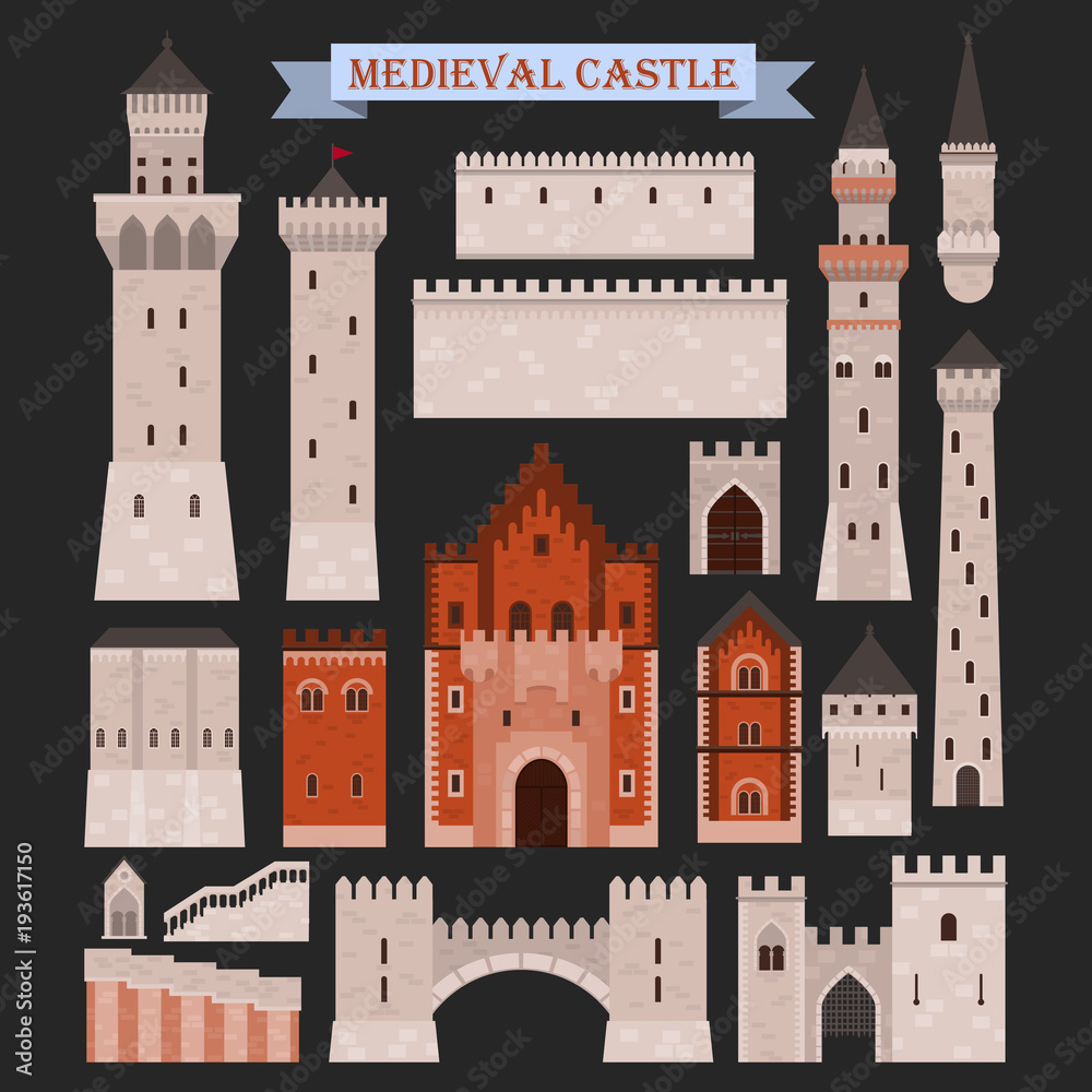 Poster Medieval castle parts like gates, walls, towers – Wall Art ...