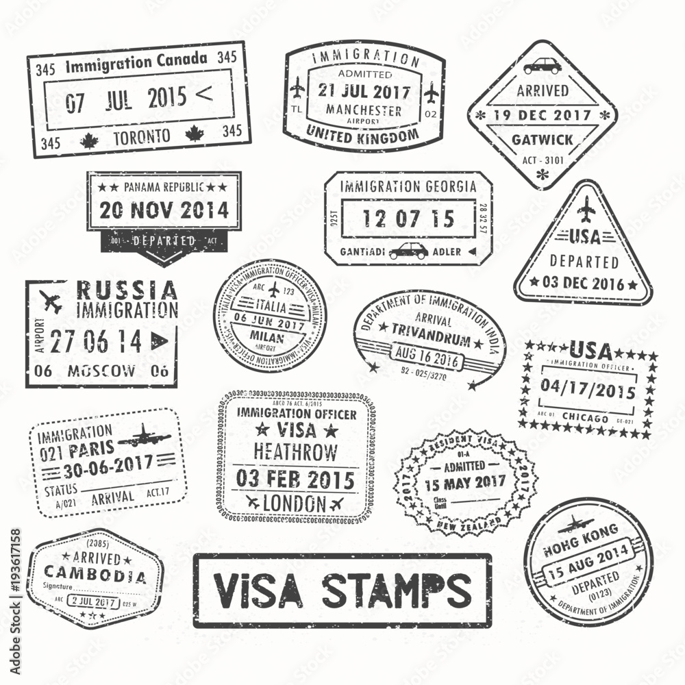 Visa stamps or passport signs of immigration Stock Vector | Adobe Stock