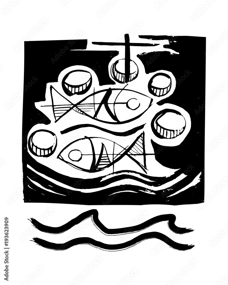 Five bread and two fish vector illustration Stock Vector | Adobe Stock