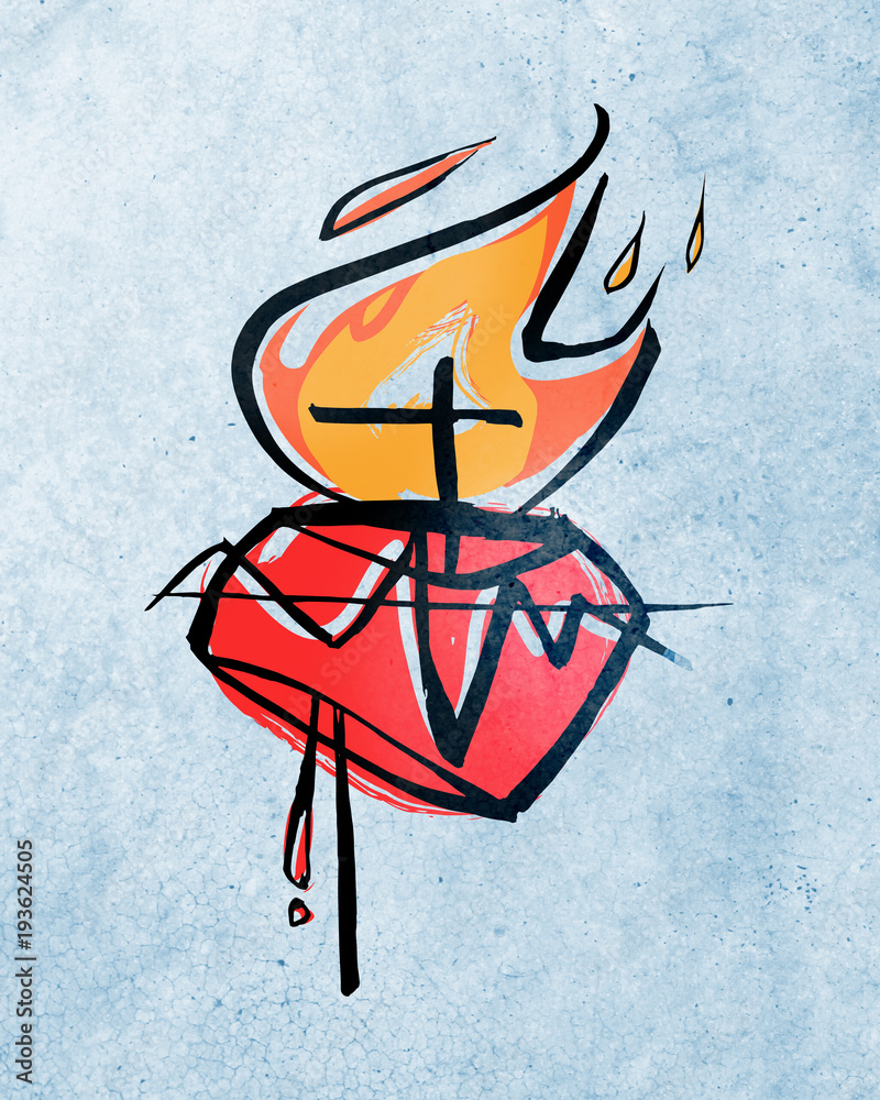 Jesus Christ Sacred Heart illustration Stock Illustration | Adobe Stock
