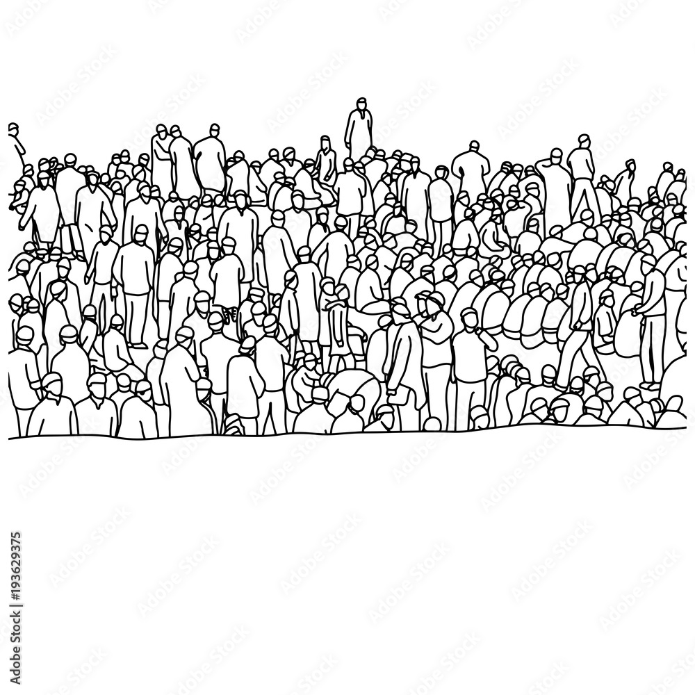 Muslim people in crowd vector illustration sketch hand drawn with black ...