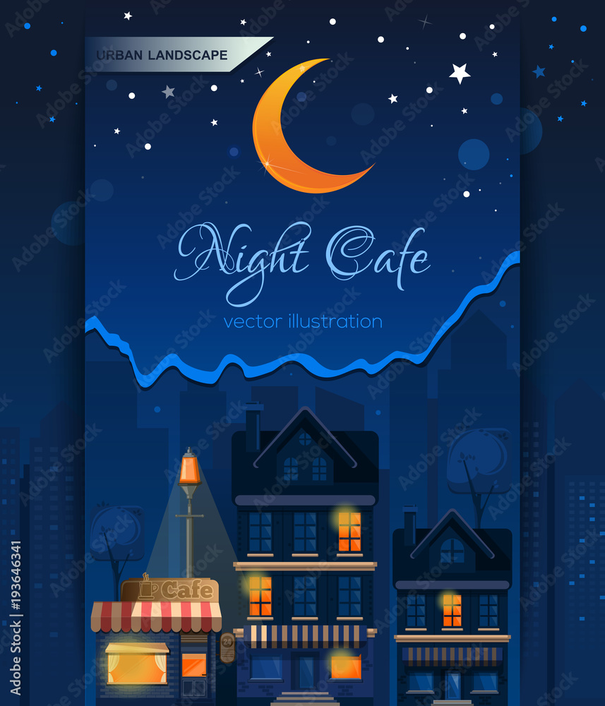 Night cafe in the night city. Night town. Urban Landscape. Street ...