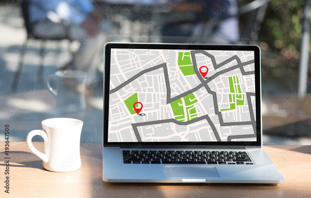 GPS Map to Route Destination network connection Location Street Map ...