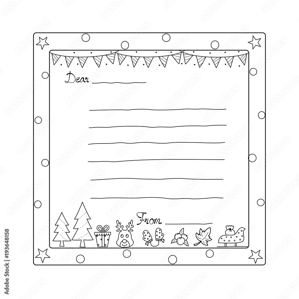 Coloring book page of christmas frame for adult and kids. vector ...