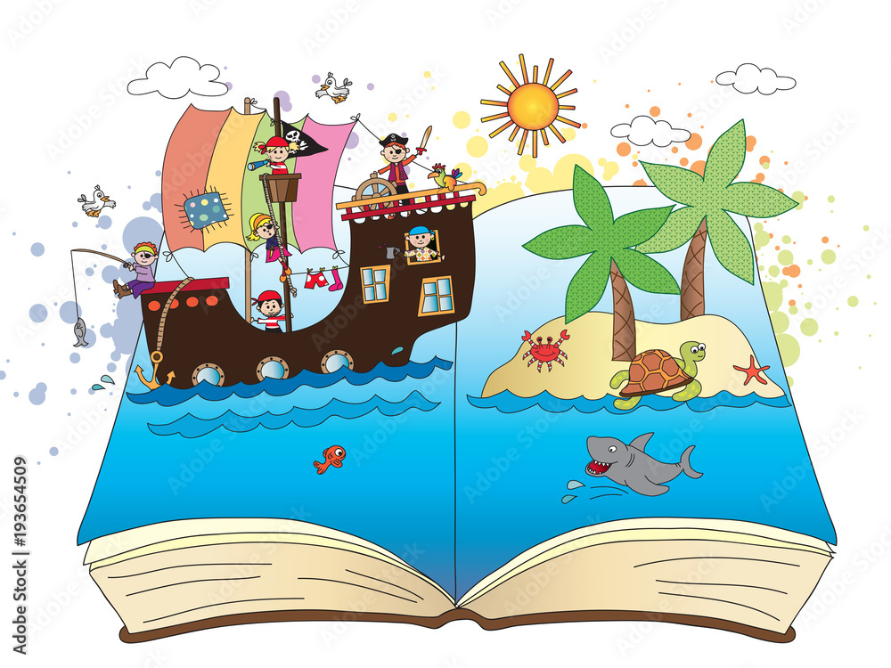 pirates on the book Stock Illustration | Adobe Stock