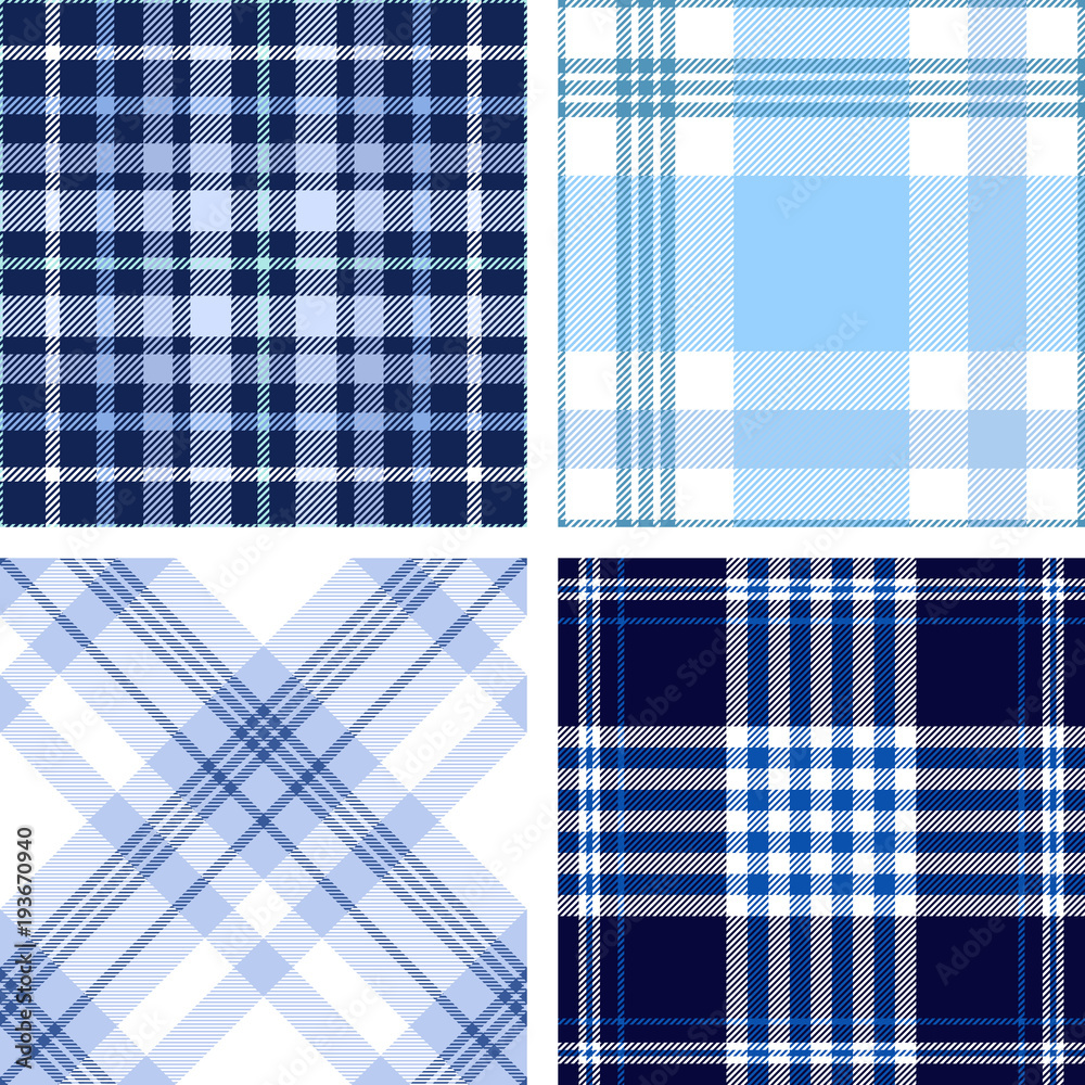 Set of four seamless tartan plaid patterns in nautical color palette of ...