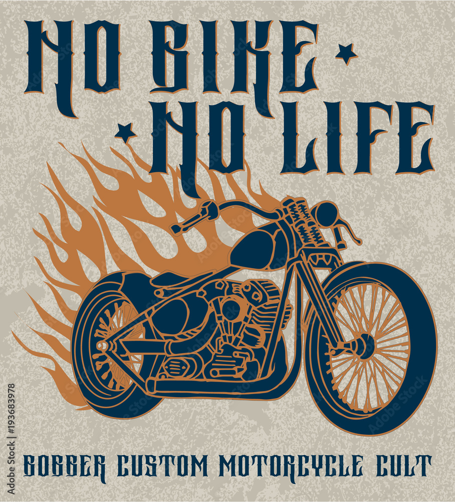 Hand drawn classic bobber bike in ink style. Retro motorbike ...