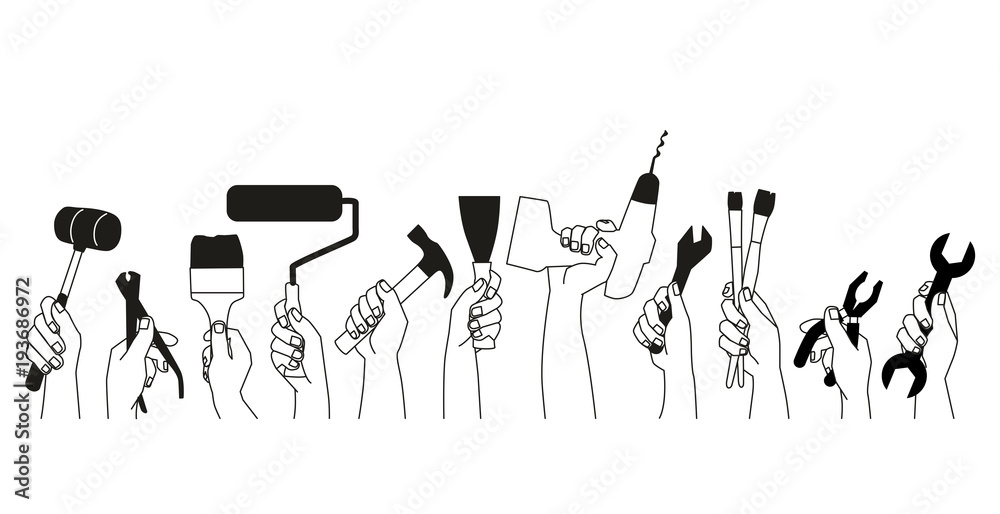 Craftsman Tools in hand. Tradesman set. Vector illustration, clip art ...