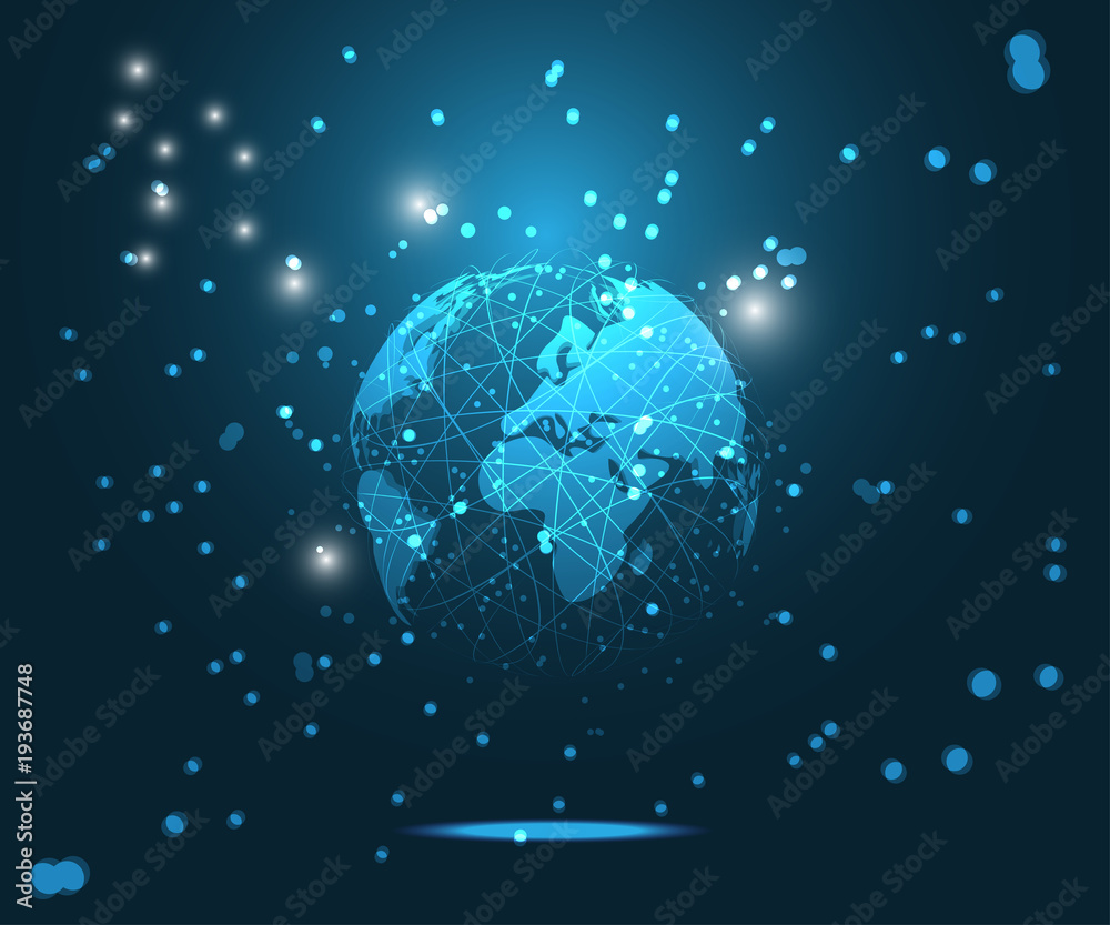 abstract technology concept world digital link on hi tech background ...