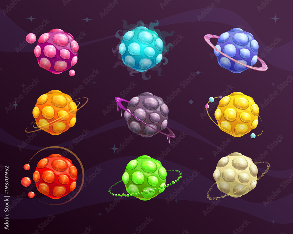Colorful cartoon bubble planets set. Stock Vector | Adobe Stock