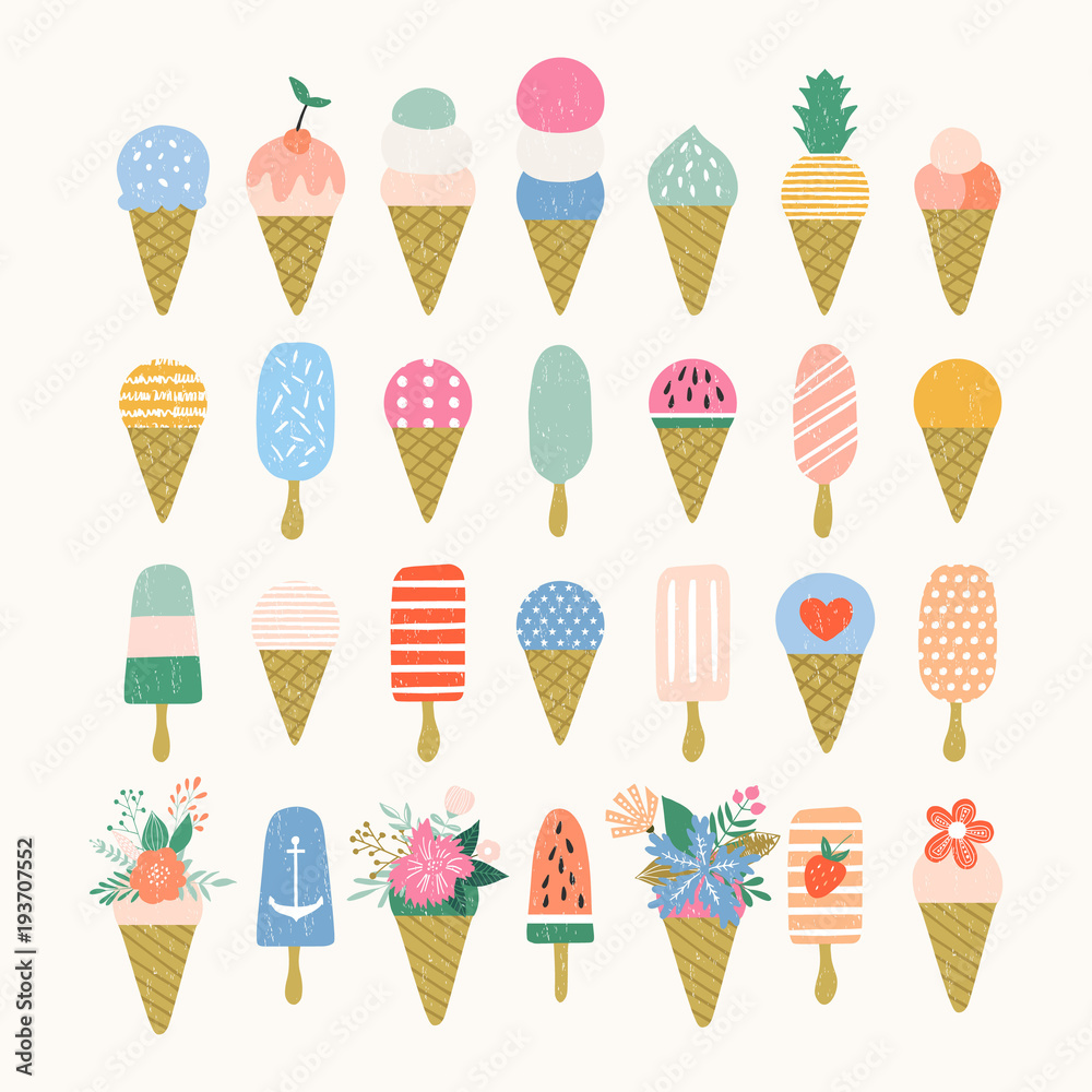 Ice cream clip art. Summer background Stock Vector | Adobe Stock
