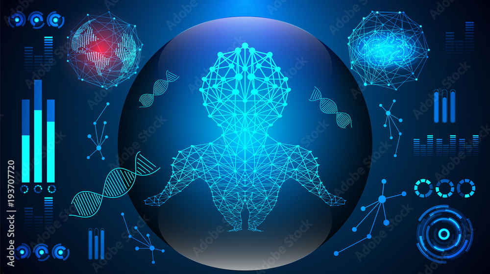 abstract science concept human body digital health care ; hud interface ...