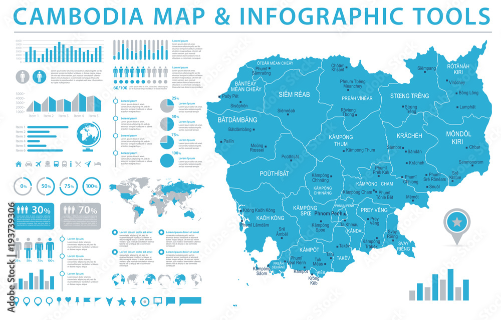 Cambodia Map - Info Graphic Vector Illustration Stock Vector | Adobe Stock