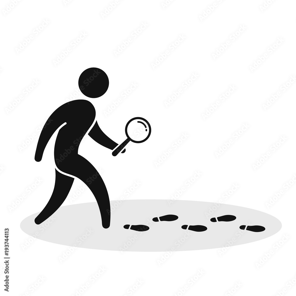 Detective investigate is following footprints. Man with loupe search ...