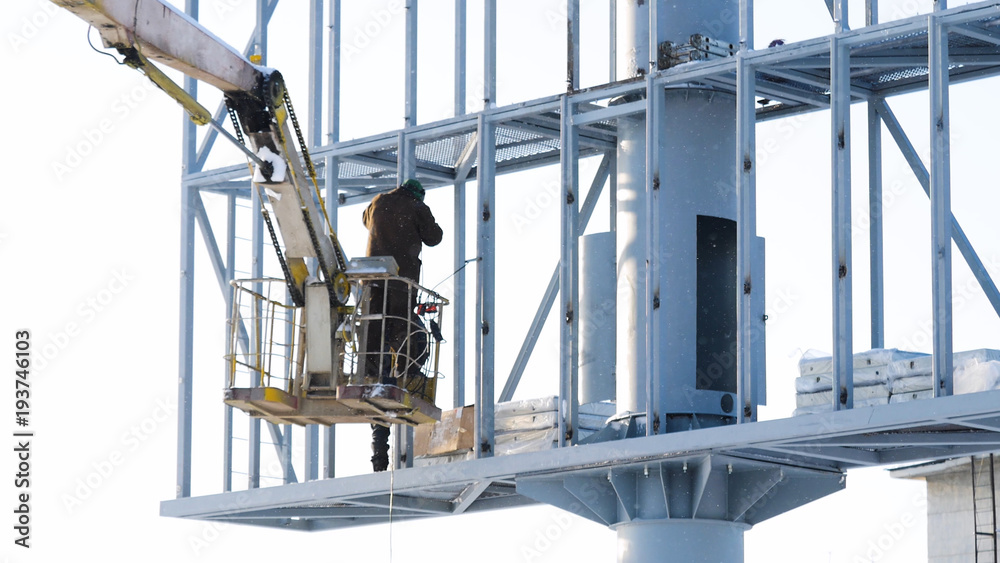 Steel structure for an advertising banner on the wall. construction ...