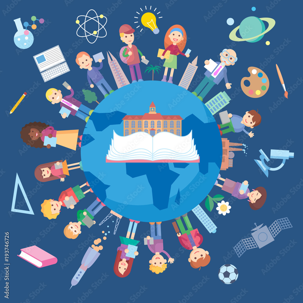 School kids. Education and science concept illustrations. Back to ...