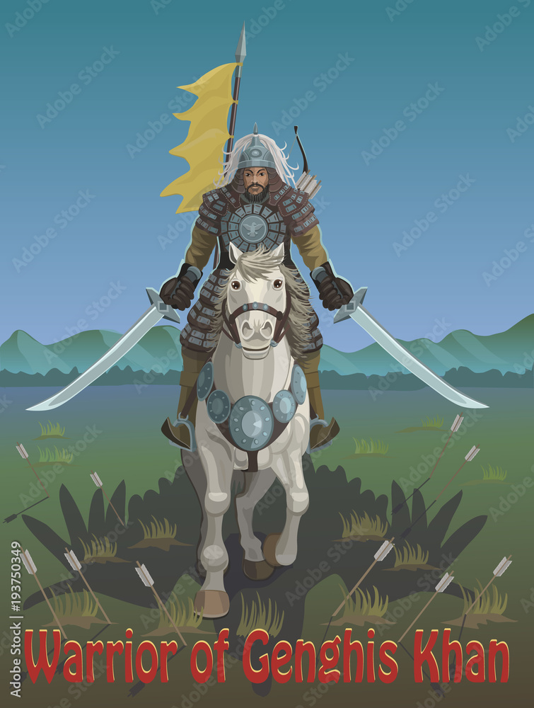 Warrior two swords of Genghis Khan on horseback/ Genghis Khan warrior ...