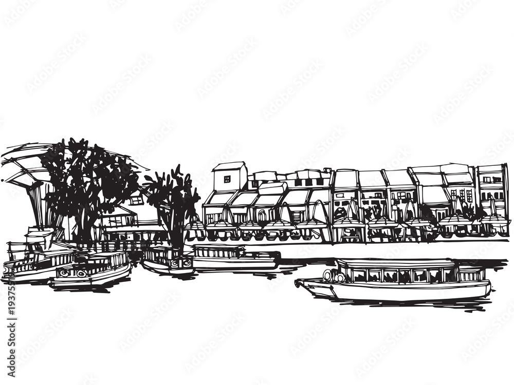 Free hand drawing sketch panoramic singapore city Stock Vector | Adobe ...