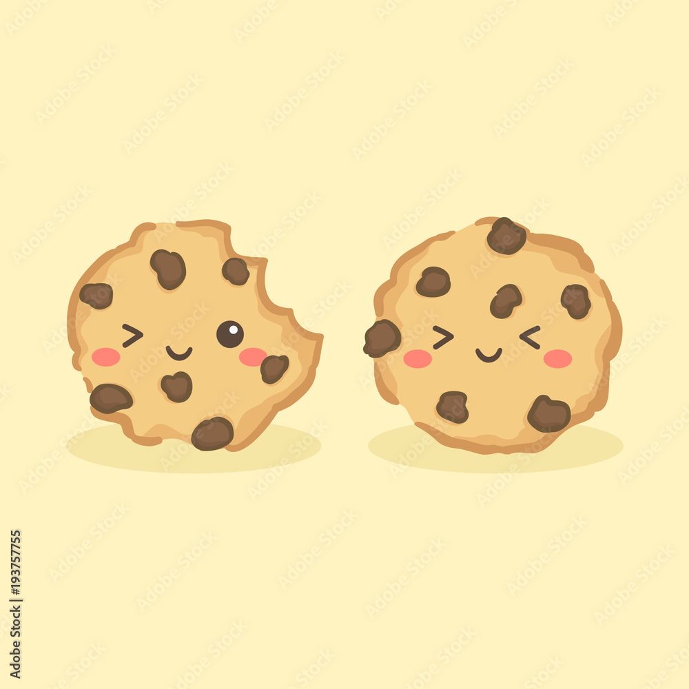 Cute Choco Chip Cookies Vector Illustration Cartoon Character Icon ...