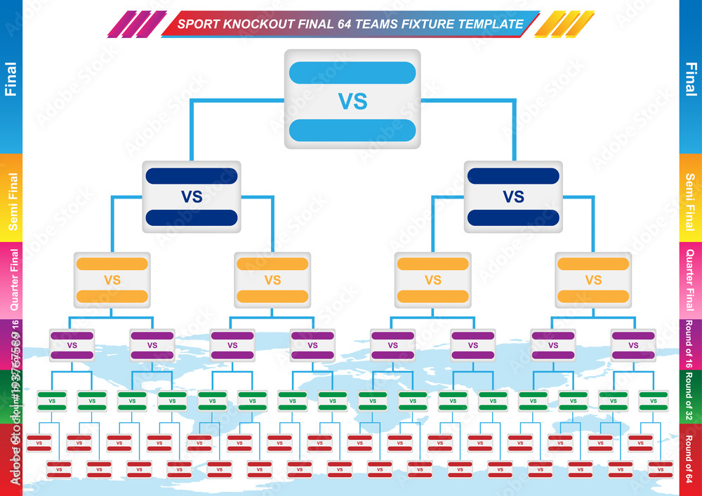 Sport fixture and result template for final round 64 teams knockout ...