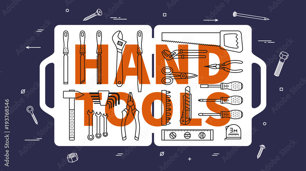 Hand tools kit vector illustration. Instruments for renovation and ...