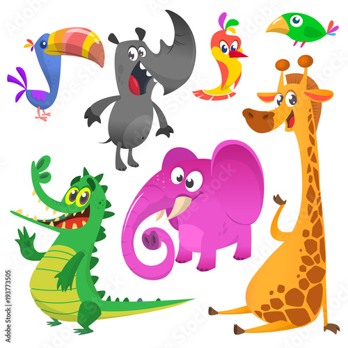 Cartoon animals set. Vector set of animal icons isolated on white ...