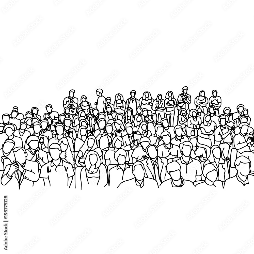 crowd people in meeting slope room vector illustration sketch hand ...