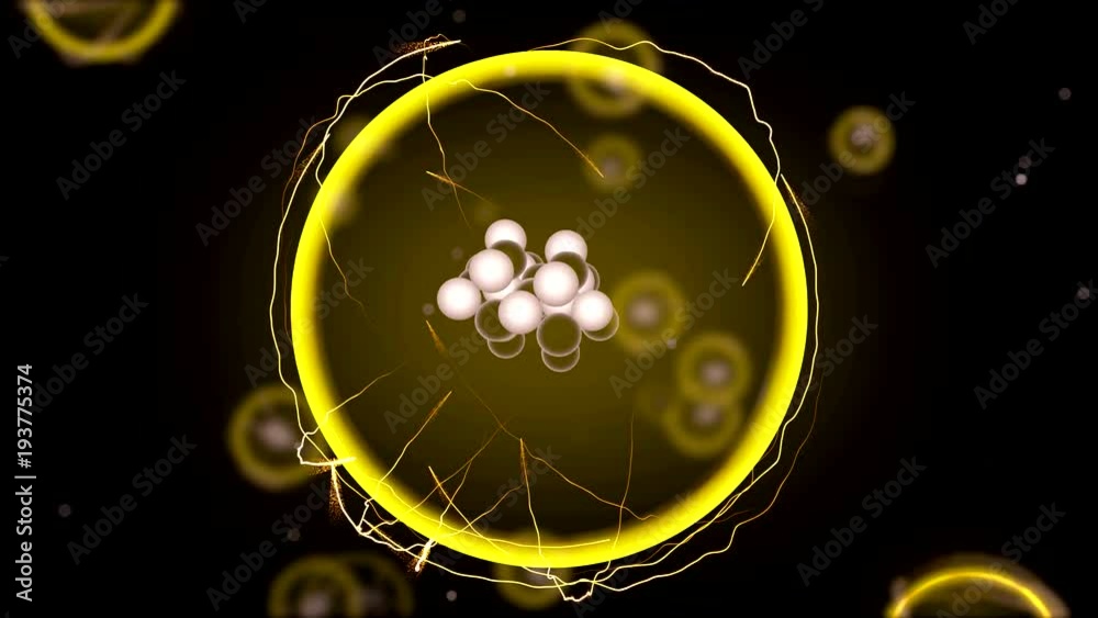 Abstract representation of a sulfur atom with nucleus and electrons ...