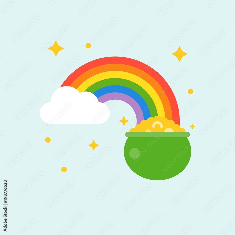 pot of gold at end of rainbow , st patrick's day flat design icon Stock ...
