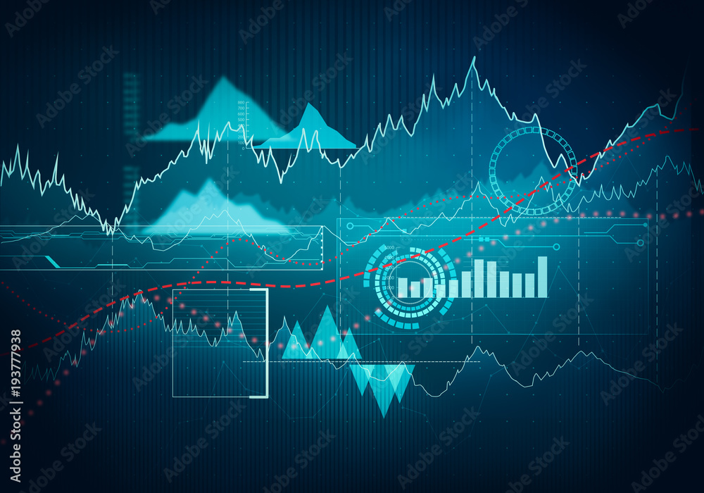 Abstract business chart with uptrend line graph, bar chart and diagram ...