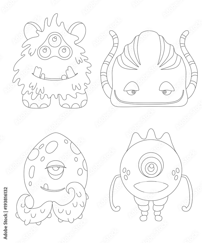 Childrens coloring page with funny cartoon monsters Stock Vector ...
