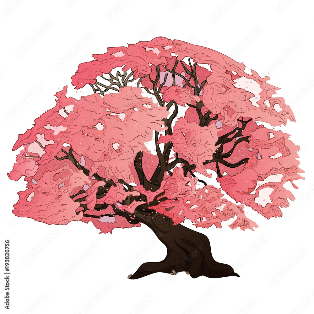 Beautiful big pink tree vector illustration Stock Vector | Adobe Stock