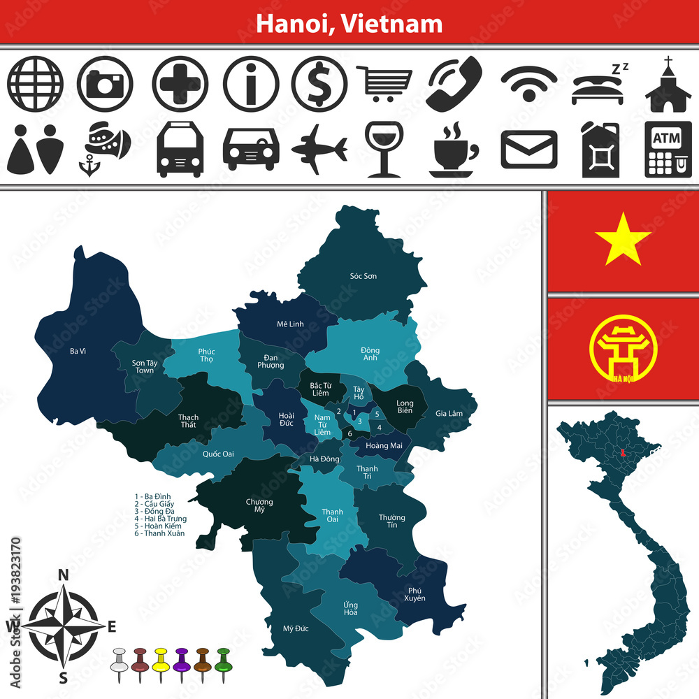 Map of Hanoi with Divisions Stock Vector | Adobe Stock