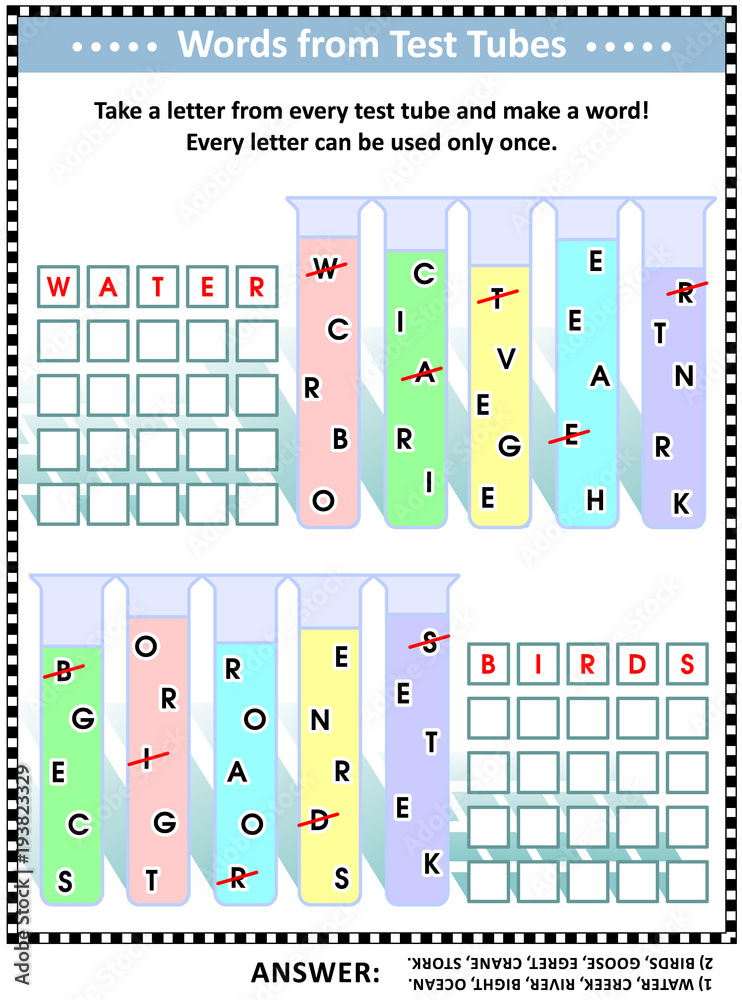 Word game (English language) for kids or adults: Make five words by ...
