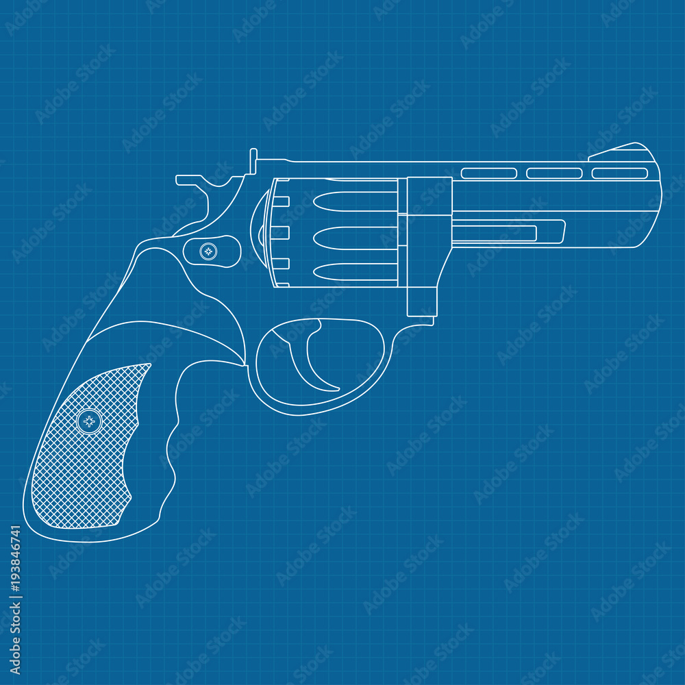 Revolver. Outline drawing on blueprint background Stock Vector | Adobe ...