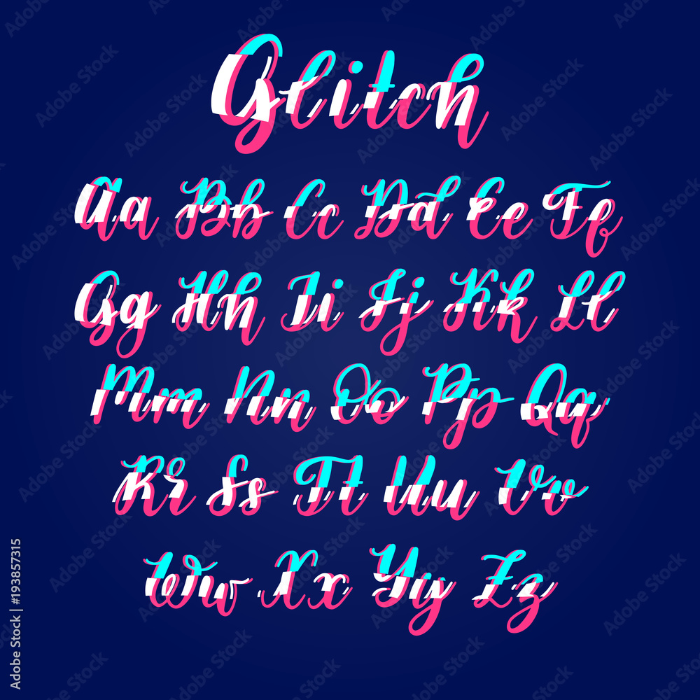 Font with glitch. Vector hand lettering alphabet with distortion ...