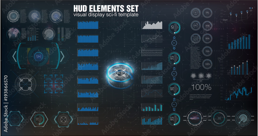 HUD UI. Abstract virtual graphic touch user interface. Infographic. Vector science abstract ...