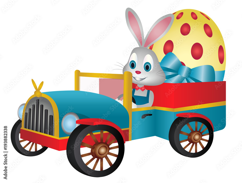 Easter bunny driving vintage car with giant easter egg Stock Vector ...