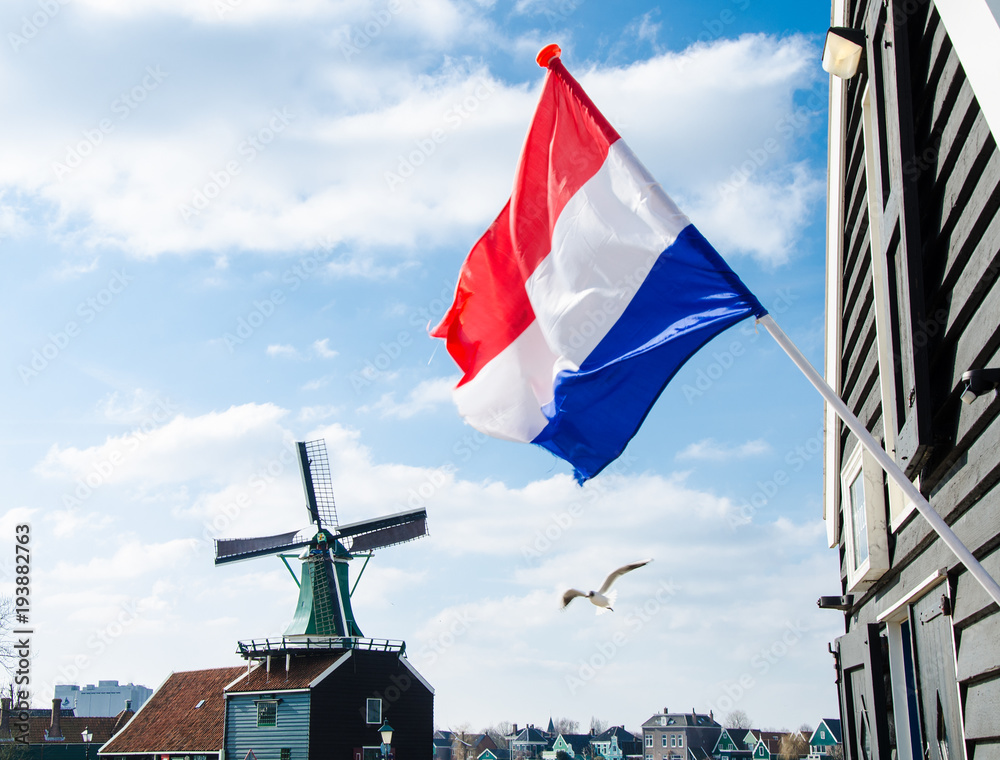 Dutch Flag and Windmill Stock Photo | Adobe Stock