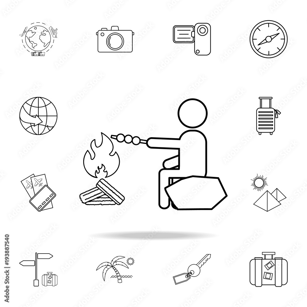 Man cooks at the stake line icon. Set of Tourism and Leisure icons ...