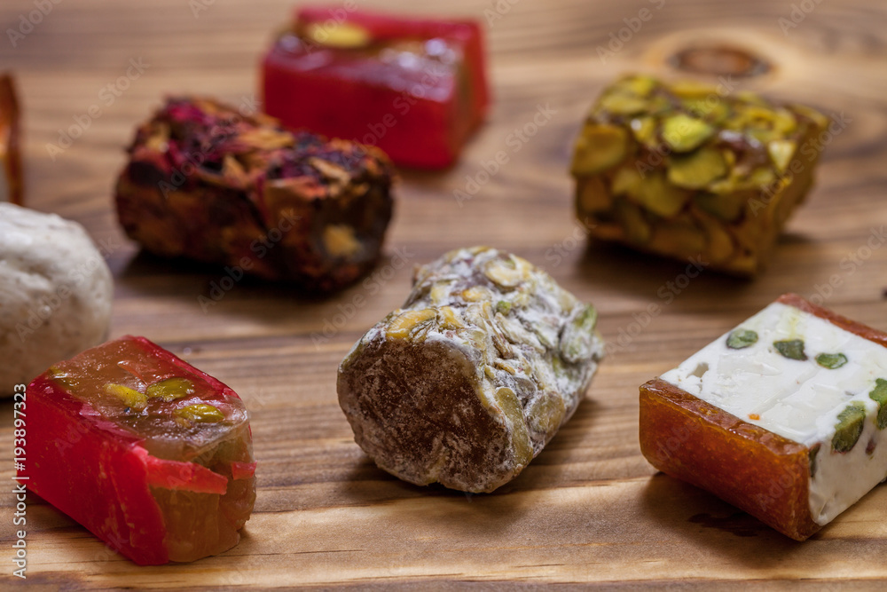 Selection of middle eastern desserts with pistachio and turkish delight ...