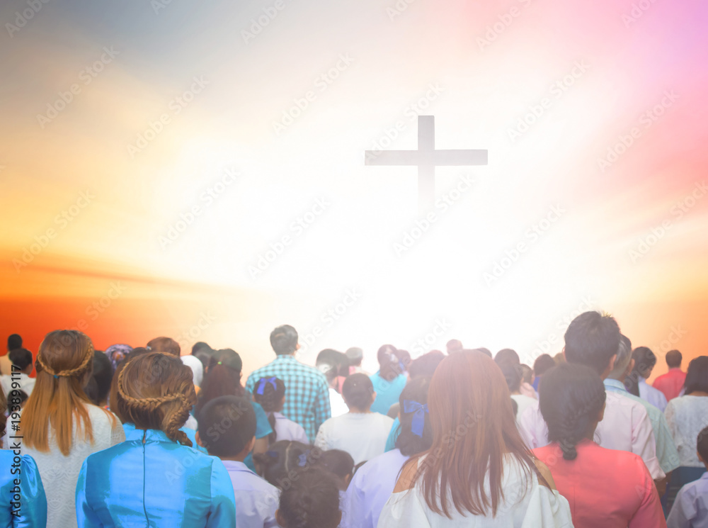 soft focus of christian people group raise hands up worship God Jesus ...