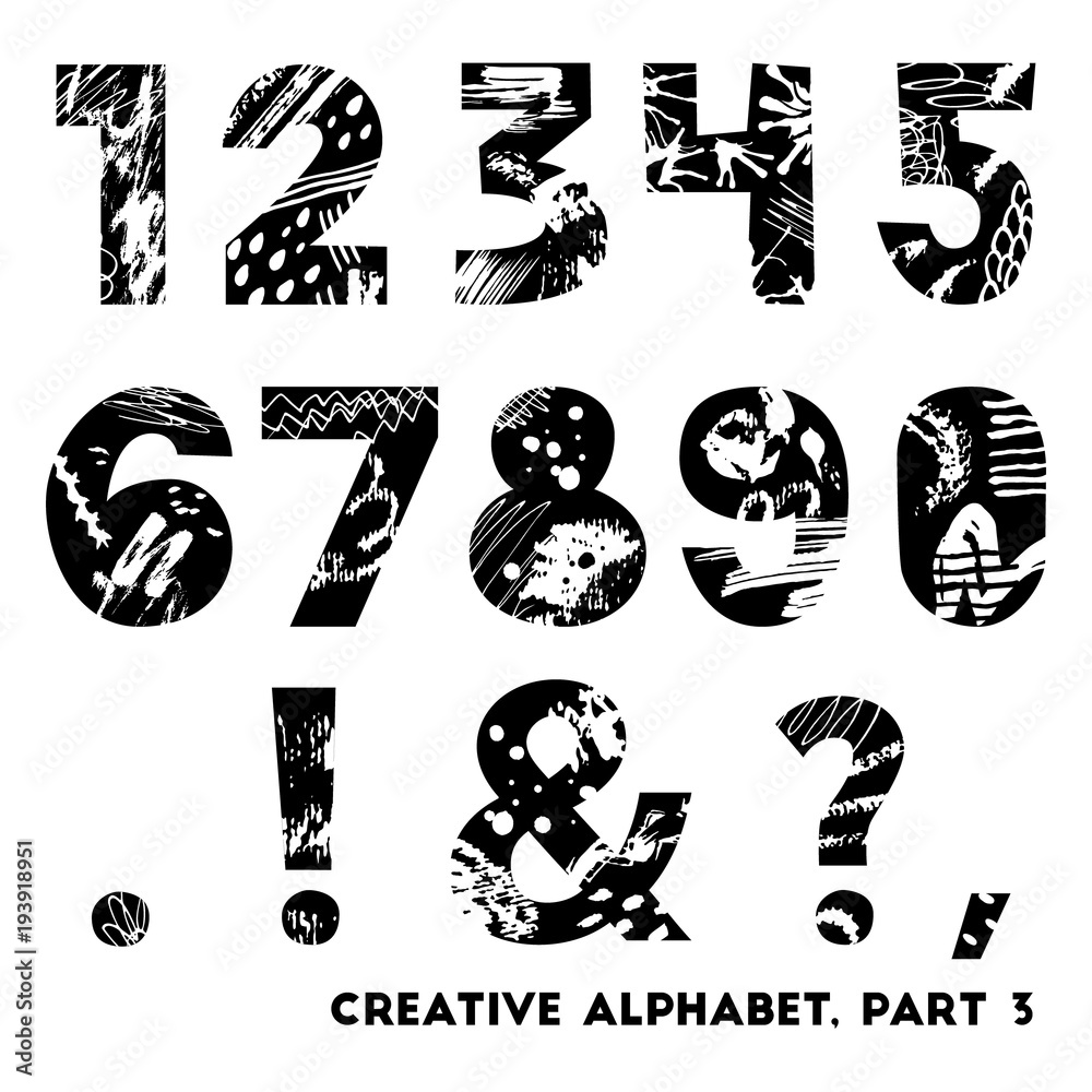 Hand drawn creative alphabet part 3 of 3. Abstract font with paint ...