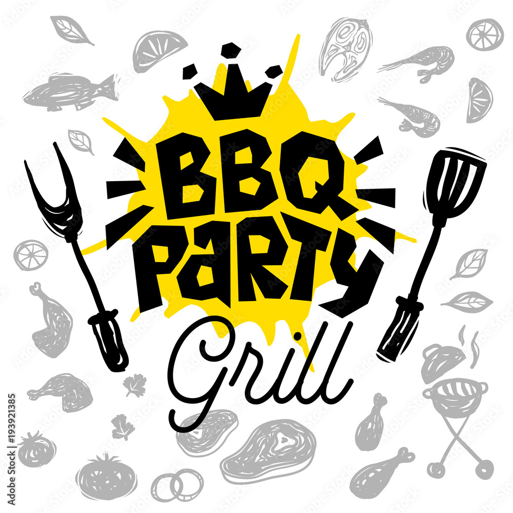 BBQ party Food poster. Barbecue template menu invitation flyer design ...