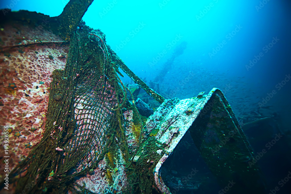shipwreck, diving on a sunken ship, underwater landscape Stock Photo ...