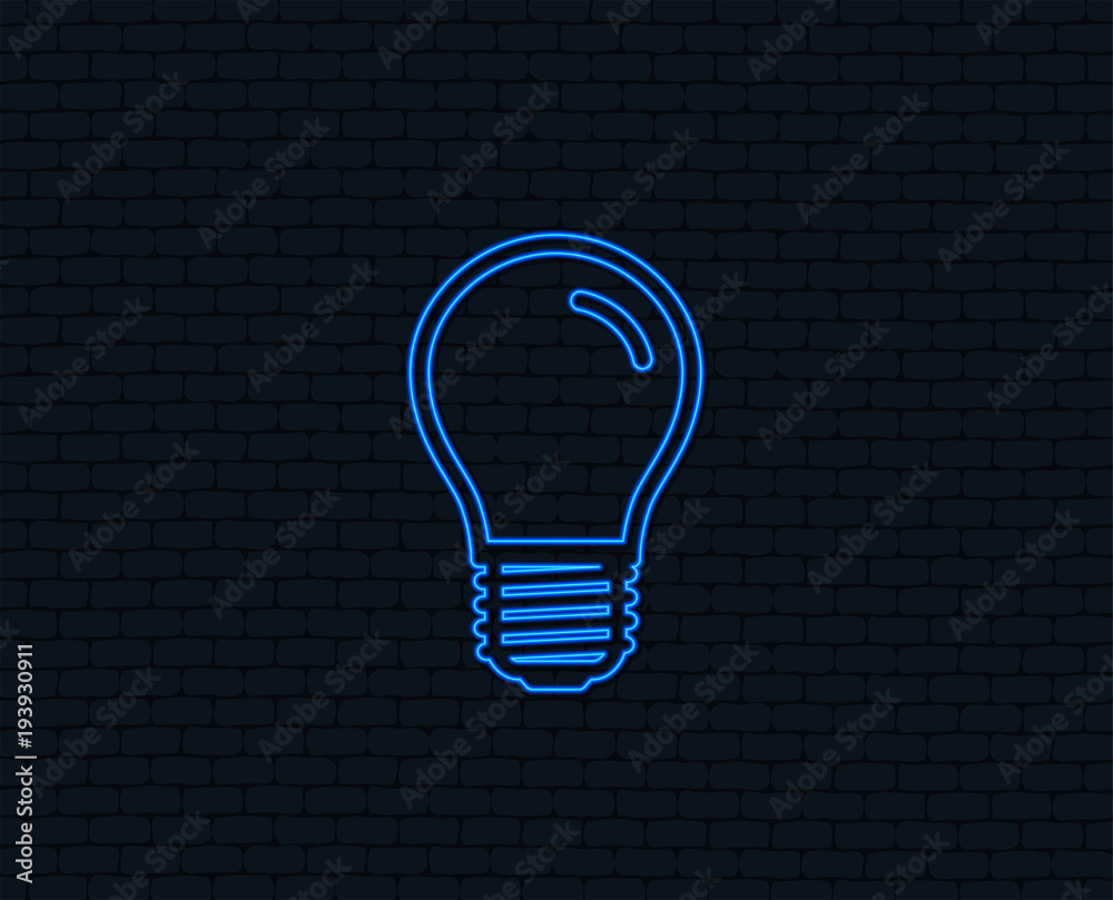 Neon light. Light bulb icon. Lamp E27 screw socket symbol. Led light ...