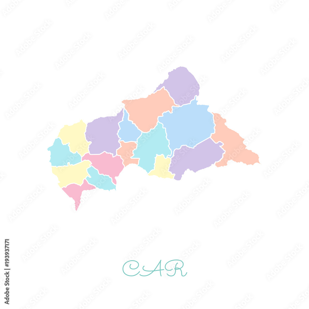 CAR region map: colorful with white outline. Detailed map of CAR ...