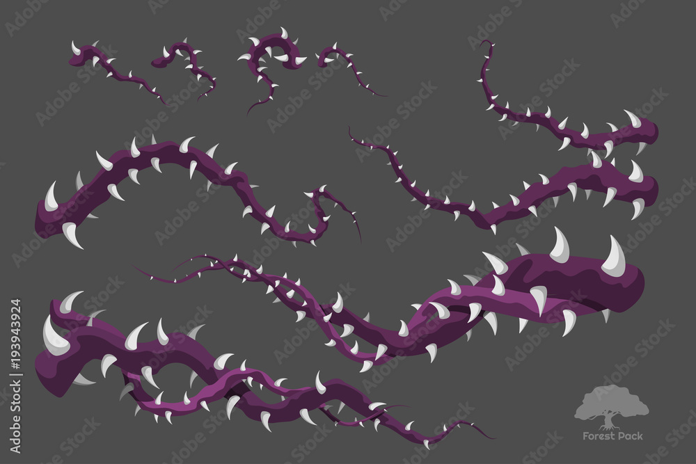 Purple fantasy thorn branches. Game asset. Magic sprite object ...